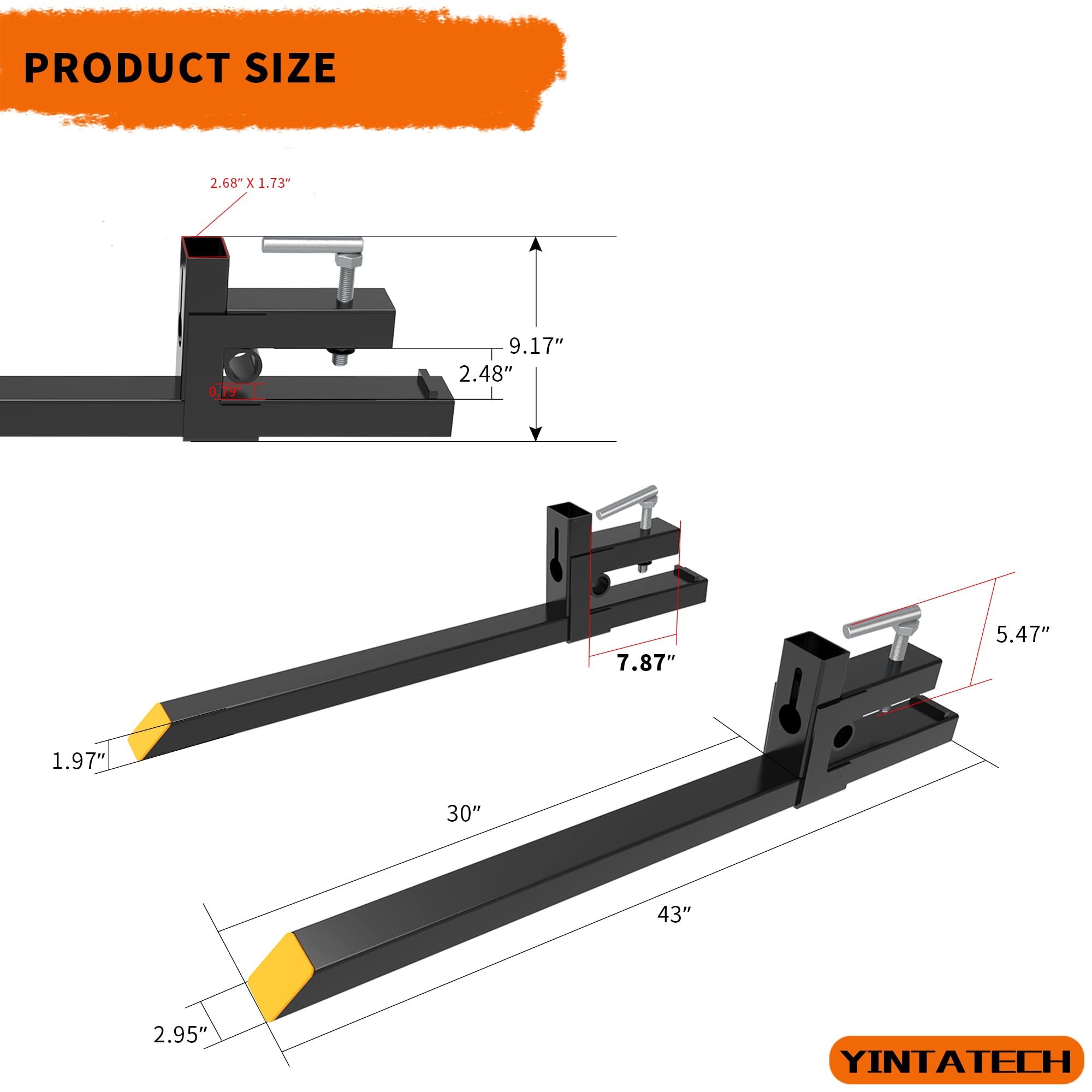 YINTATECH 43" 2000lbs Clamp on Pallet Forks Heavy-Duty Tractor Forks Compatible Tractor Bucket Forks for Tractor Attachments, Skid Steer, Loader Bucket