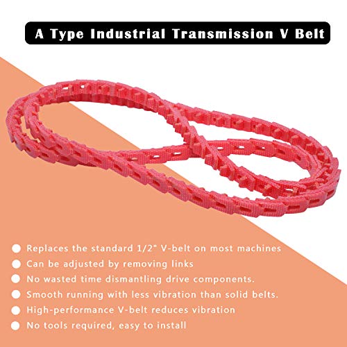 5FT Power Twist V Belt 1/2-Inch x 5 Feet A Type, Adjustable Link Belt Perfect for Lathes, Table Saws and Other Woodworking Tools (Red)