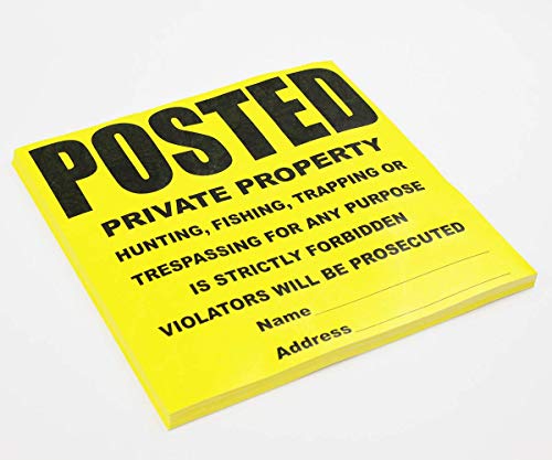 WristCo Posted Sign Yellow Private Property for outdoors - 11" x 11" 100 per Pack weatherproof tear-resistant Tyvek high visibility for warning no trespassing hunting fishing trapping