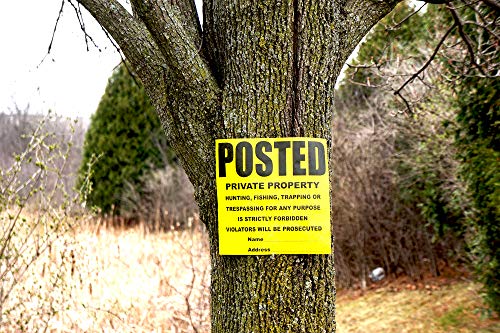 WristCo Posted Sign Yellow Private Property for outdoors - 11" x 11" 100 per Pack weatherproof tear-resistant Tyvek high visibility for warning no trespassing hunting fishing trapping