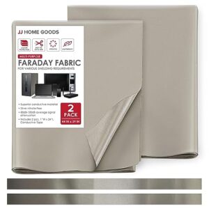 jj care faraday fabric [pack of 2, 44" x 39" faraday cloth + 1" x 24" long faraday tape + instructions] - military grade shielding fabric from signals, bluetooth, gps, signal blocker, wifi jammer