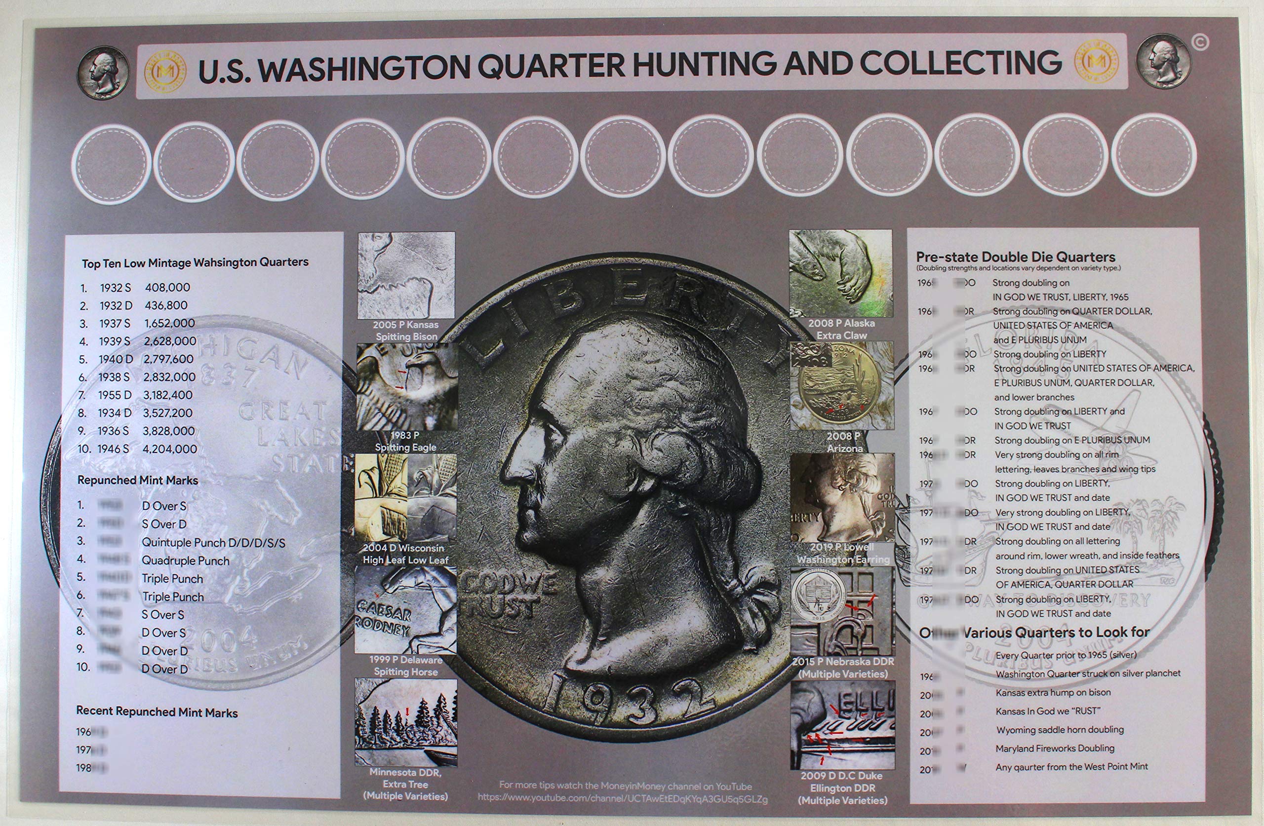 U.S. Washington Quarter Hunting and Collecting 11" x 17" Coin Roll Laminated Mat