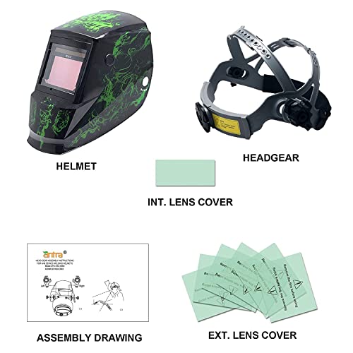 Antra True Color Top Optical 1/1/1/1 Wide Shade 3/5-14 Large Viewing 9.65 SQI Digital Solar Power Auto Darkening Welding Helmet DP6-12 Quick Grind Button TIG MIG/MAG MMA Plasma 6+1 Extra Lens Covers