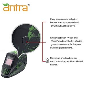 Antra True Color Top Optical 1/1/1/1 Wide Shade 3/5-14 Large Viewing 9.65 SQI Digital Solar Power Auto Darkening Welding Helmet DP6-12 Quick Grind Button TIG MIG/MAG MMA Plasma 6+1 Extra Lens Covers