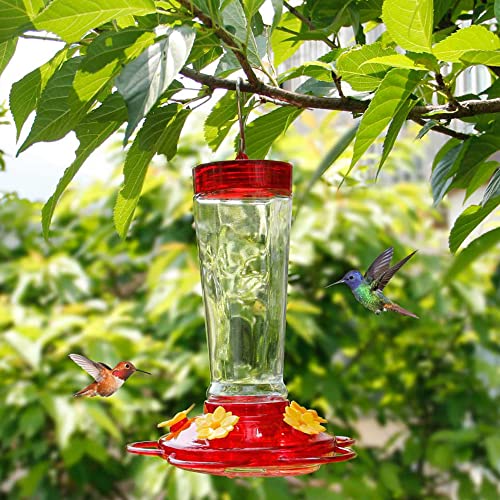 Joliyoou Hummingbird Feeder, 10 Onces Fluid Flower Bird Feeder for Outdoors (Red and Yellow Flower)