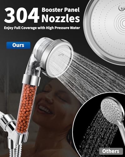 Luxsego Handheld Shower Head with 3 Modes - Removes Chlorine & Fluoride with Mineral Beads for Dry Hair & Skin