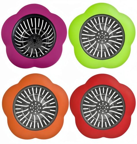 JIANYI Kitchen Sink Strainer, 4PCS Silicone Sink Strainer, Large Wide Rim 4.5" Diameter Sink Drain Strainer for Kitchen Sink - Multicolor