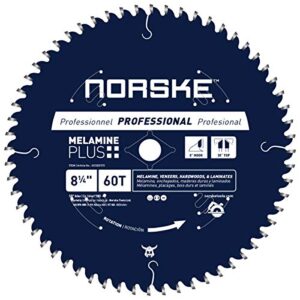 norske tools ncsbp272 8-1/4 inch 60t melamine plus saw blade for ultra-smooth cutting of melamine, laminates, hardwoods and laminate flooring 5/8 inch bore with diamond knockout