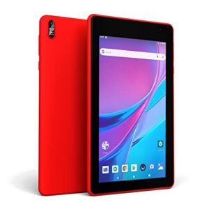 egotek [updated] 7 inch wifi tablet, android 10 gms certified os, 2.5d glass touch screen, support wifi 6 802.11 ax,1.5ghz quad core, 2gb+32gb, fast speed, long life battery, free leather case(red)