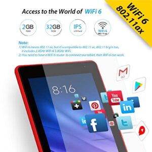 EGOTEK [Updated] 7 Inch WiFi Tablet, Android 10 GMS Certified OS, 2.5D Glass Touch Screen, Support WiFi 6 802.11 ax,1.5GHz Quad Core, 2GB+32GB, Fast Speed, Long Life Battery, Free Leather Case(Red)