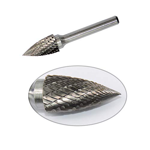 SG-5 Tungsten Carbide Burr Rotary File Pointed Tree Shape Double Cut with 1/4''Shank for Die Grinder Drill Bit