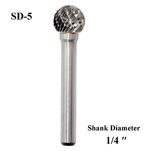 SD-5 Tungsten Carbide Burr Rotary File Ball Shape Double Cut with 1/4''Shank for Die Grinder Drill Bit