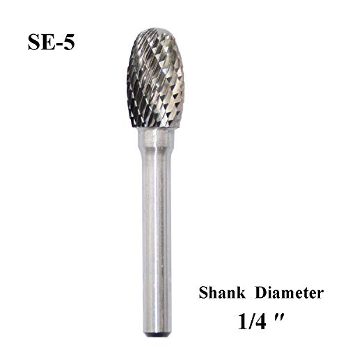 SE-5 Tungsten Carbide Burr Rotary File Oval Egg Shape Double Cut with 1/4''Shank for Die Grinder Drill Bit