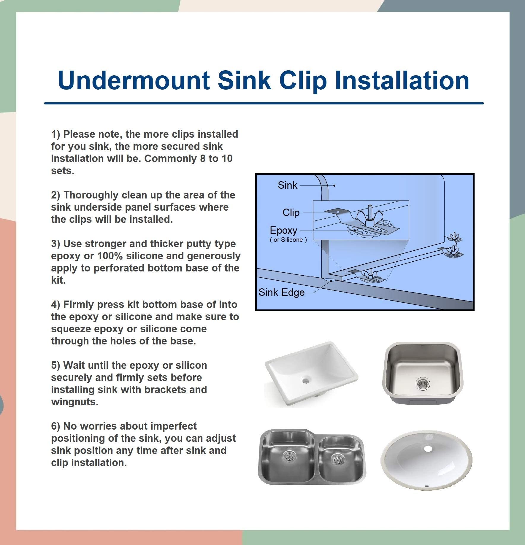 Undermount Sink Bracket Clip, Universal Heavy Duty Epoxy Undermounting Sink Wash-Basin Support Clamps for Bathroom Kitchen Marble Granite Vanity Countertop Installation and Repair Kit