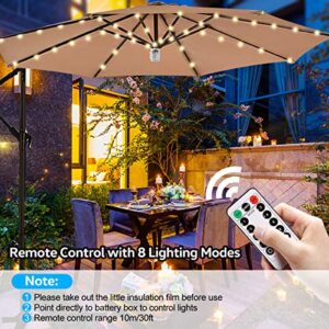 iYeHo Patio Umbrella Light String Lights 8 Brightness Modes 104 LEDs at 3AA Battery Operated Waterproof Outdoor Umbrella Pole Light for Patio Umbrellas Camping Tents (Warm White)