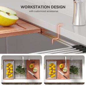 32 Inch Undermount Kitchen Sink - Lordear 32x19 Inch Stainless Steel Kitchen Sinks Workstation 16 Gauge Single Bowl Undermount Kitchen Sinks with Cutting Board