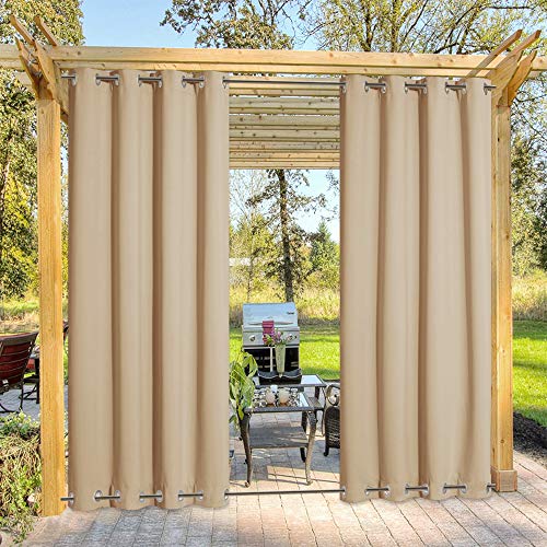 NICETOWN Weighted Outdoor Curtains for Patio Waterproof, Thermal Insulated Room Darkening Top & Bottom Grommets Drape, Windproof and Better Privacy for Porch, Biscotti Beige, W52 x L84, 1 Panel