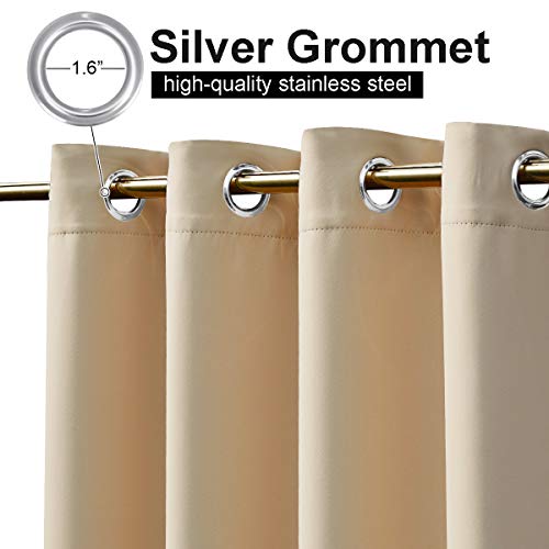 NICETOWN Weighted Outdoor Curtains for Patio Waterproof, Thermal Insulated Room Darkening Top & Bottom Grommets Drape, Windproof and Better Privacy for Porch, Biscotti Beige, W52 x L84, 1 Panel