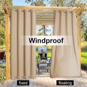 NICETOWN Weighted Outdoor Curtains for Patio Waterproof, Thermal Insulated Room Darkening Top & Bottom Grommets Drape, Windproof and Better Privacy for Porch, Biscotti Beige, W52 x L84, 1 Panel