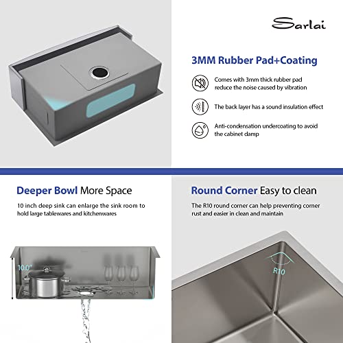 30 Farm Sink Stainless Steel - Sarlai 30 Inch Farmhouse Kitchen Sink Apron Front Stainless Steel 16 Gauge Single Bowl Kitchen Farm Sink Basin with Drain Strainer