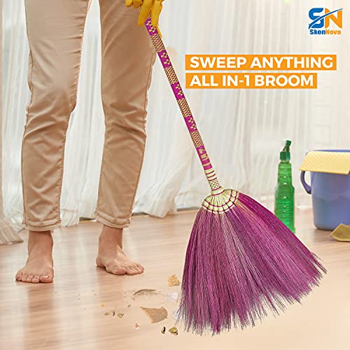 SN SKENNOVA - Asian Broom Grass Bamboo Stick Handle for Sweeping Cleaning Dirt Dust Garbage Size 40 inches