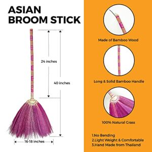 SN SKENNOVA - Asian Broom Grass Bamboo Stick Handle for Sweeping Cleaning Dirt Dust Garbage Size 40 inches