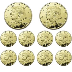 10 pack 2020 donald trump gold plated coins with stands, president eagle seal commemorative gift