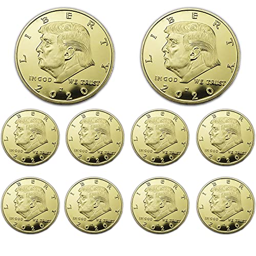 10 Pack 2020 Donald Trump Gold Plated Coins with Stands, President Eagle Seal Commemorative Gift