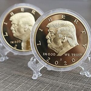 10 Pack 2020 Donald Trump Gold Plated Coins with Stands, President Eagle Seal Commemorative Gift