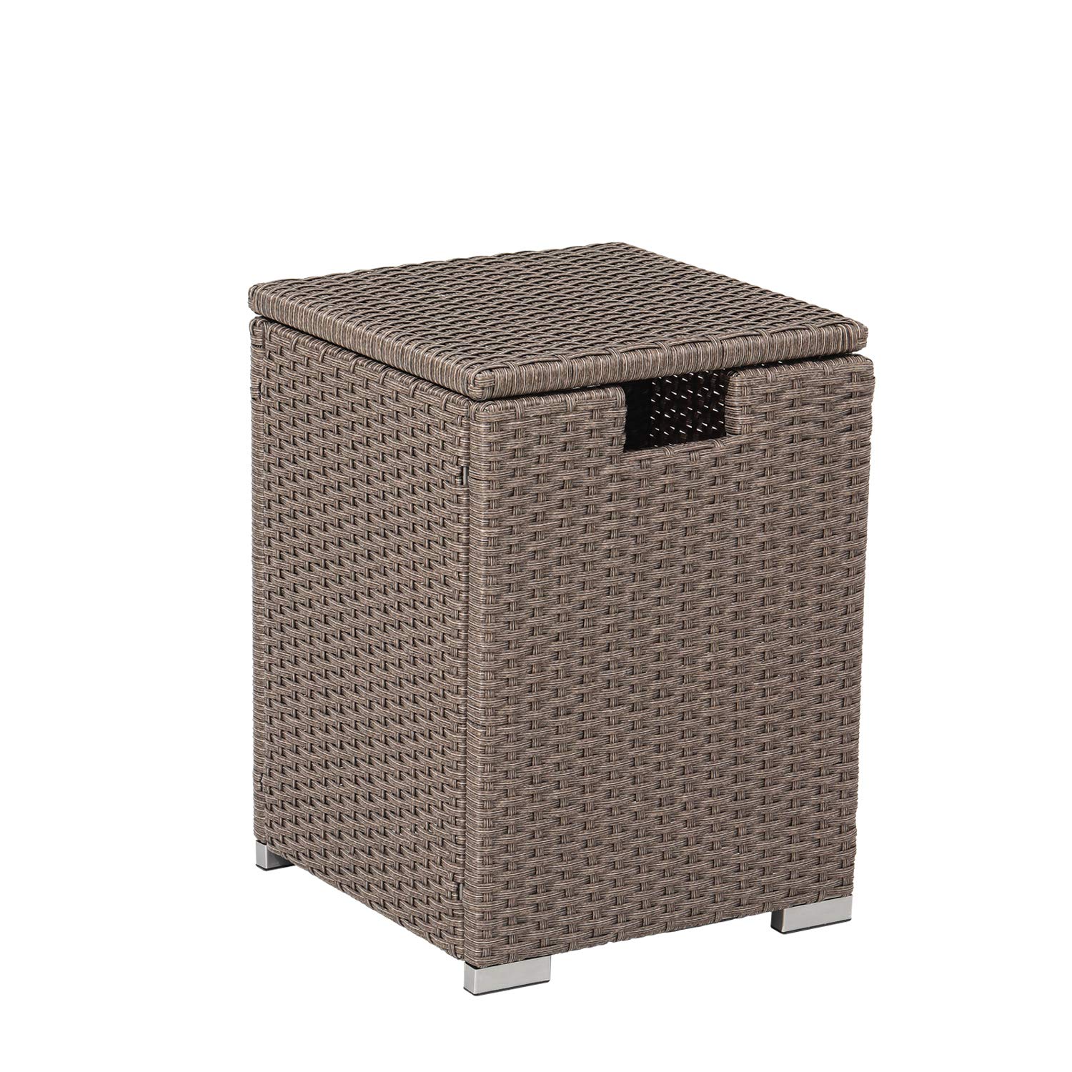 COSIEST Outdoor Hideaway Wicker Grey Tank Table for Gas Fire Pits, Hides Standard 20 Gallon 16-inch Propane Tank Cover