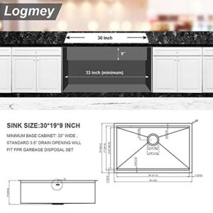 Stainless Steel Undermount Sink - Logmey 30x19 inch Kitchen Sink Single Bowl 18 Gauge Stainless Steel Workstation Sink Basin