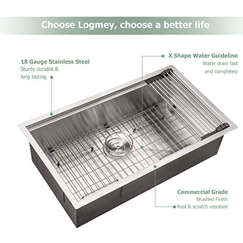 Stainless Steel Undermount Sink - Logmey 30x19 inch Kitchen Sink Single Bowl 18 Gauge Stainless Steel Workstation Sink Basin