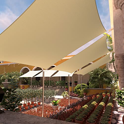 ColourTree 16' x 20' Beige Rectangle CTAPR1620 Sun Shade Sail Canopy Mesh Fabric UV Block - Commercial Heavy Duty - 190 GSM - 3 Years Warranty (We Make Custom Size)