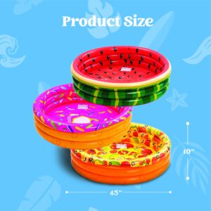 JOYIN 3Pack Inflatable Kiddie Pool, 47" Watermelon Donuts Pizza 3 Ring Seasonal Merriment Swimming Pool for Kids, Water Pool Baby Pool for Seasonal Merriment for Ages 3+