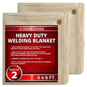 jj care welding blanket - 2 packs 6ft x 6ft welding mat - 850gsm fiberglass welding blanket with brass grommets, welders blanket for grill, smoker welding blanket heavy duty, welding tarp & shield