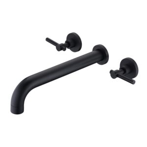 wall mount tub filler matte black tub faucet high flow two handles solid brass, long spout reach, sumerain