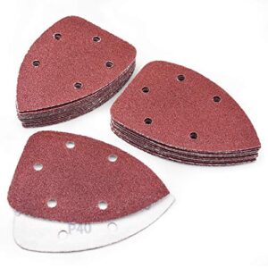 detail sander sandpaper 30pcs 5-hole 40 grit aluminum oxide mouse sanding pad hook & loop mouse detail sander pads for wood furniture, extra coarse triangle sand paper for 140mm palm sanding machine