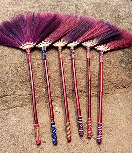 SKENNOVA - 1 Piece of 39-41 inch Tall of Asian Broom Natural Broom Grass Handmade Broom Witch Broom Bamboo Stick Handle, Durable Broom for Sweeping Dirt Dust and Hair