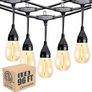 lightdot 96ft (2x48ft) outdoor string lights, shatterproof dimmable led bulbs string patio lights, outside lights for patio, patio string lights for backyard cafe bistro gazebo - etl listed