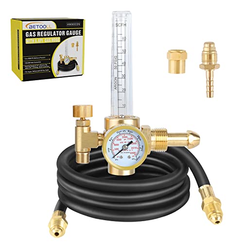 BETOOLL Argon Regulator - Welding Regulator - Argon/CO2 Mig Tig Flow Meter Gas Regulator Gauge with 6.6Ft Gas Hose