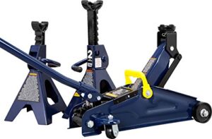 tce at82001u torin hydraulic trolley service/floor jack combo with 2 jack stands, 2 ton (4,000 lb) capacity, blue