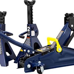 TCE AT82001U Torin Hydraulic Trolley Service/Floor Jack Combo with 2 Jack Stands, 2 Ton (4,000 lb) Capacity, Blue