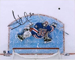 henrik lundqvist new york rangers autographed 8" x 10" overhead blocker save photograph - autographed nhl photos