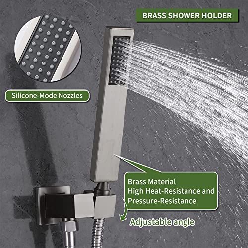 TapLong Brushed Nickel bathroom Luxury Shower System Wall Mounted Shower Faucet Set With High Pressure 10” Square Rain Shower Head and Handheld Shower Head(Rough-In Valve Body and Trim Include)