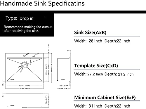 Mocoloo Stainless Steel Drop In Kitchen Sinks 28 x 22 Inch Single Bowl Kitchen Sink Ledge Workstation Topmount 16 Gauge All In One 10" Deep Sinks