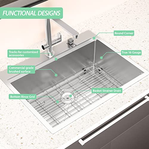 Mocoloo Stainless Steel Drop In Kitchen Sinks 28 x 22 Inch Single Bowl Kitchen Sink Ledge Workstation Topmount 16 Gauge All In One 10" Deep Sinks