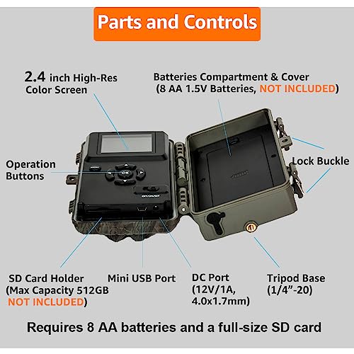 GardePro A3S Trail Camera, 48MP 1296p Game Camera with Clear 100ft No Glow Night Vision, Fast 0.1s Trigger Speed Motion Activated Waterproof, H.264 MP4 Video