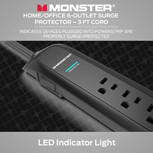 Monster 3ft Black Power Strip and Tower Surge Protector, Heavy Duty Protection, 300 Joule Rating and 6 120V-Outlets - Ideal for Computers, Home Theatre, Home Appliances, and Office Equipment