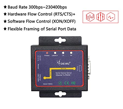 CERRXIAN RS232 to Ethernet Serial Device Server, 1 Port RS 232 DB9 Serial to Ethernet TCP IP Device Server Converter