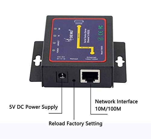 CERRXIAN RS232 to Ethernet Serial Device Server, 1 Port RS 232 DB9 Serial to Ethernet TCP IP Device Server Converter